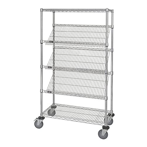 Quantum Storage Systems M1836SL6C 5-Tier Wire Shelving Unit with Slanted Shelves, Mobile, Chrome Finish, 400 lb. load capacity, 69" Height x 36" Width x 18" Depth