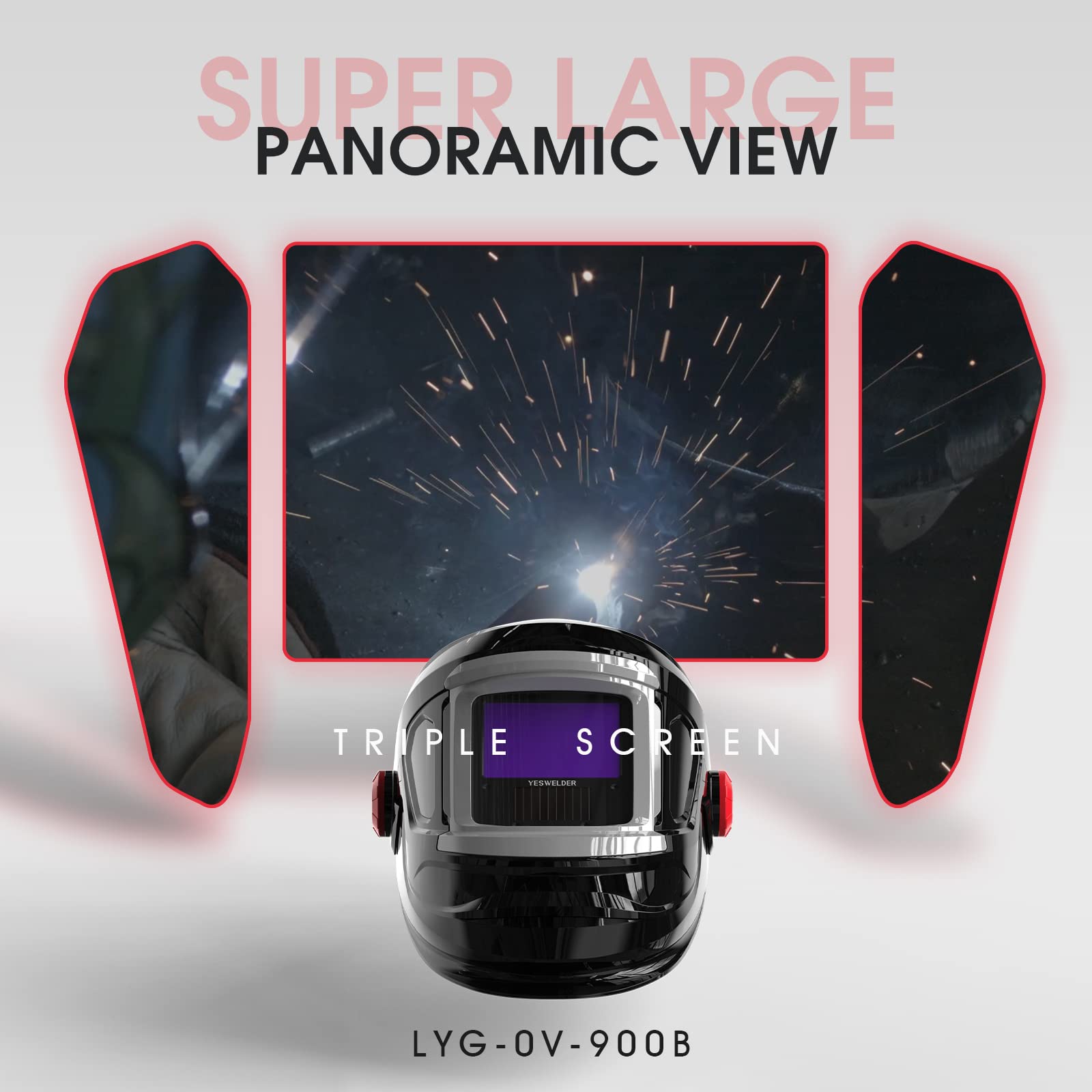 YESWELDER Large Viewing Flip Up Design Auto Darkening Welding Helmet with Side View, Digital Welding Lens,1/1/1/1 True Color 4 Arc Sensor Welder Mask