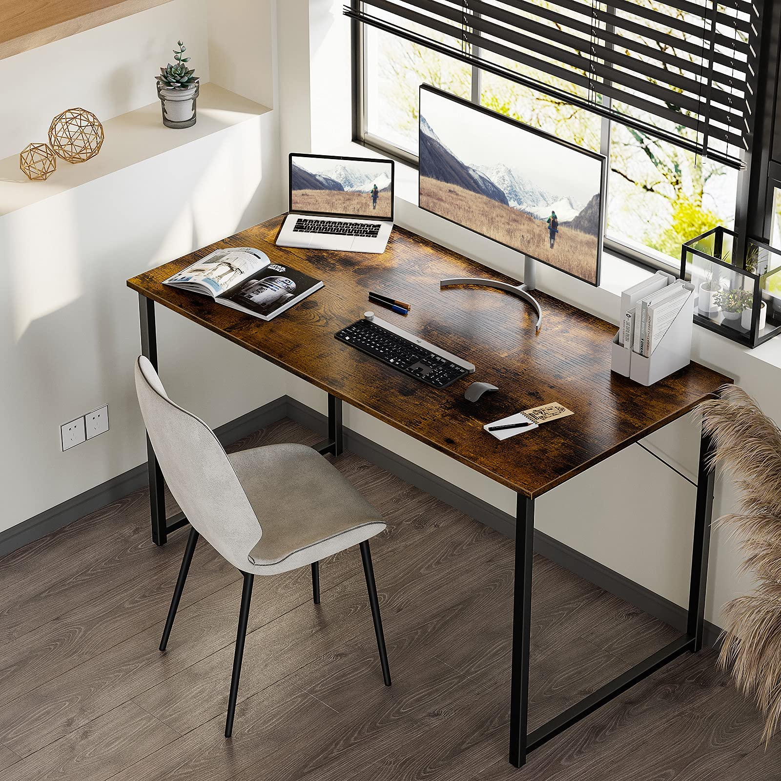 Coleshome 47 Inch Computer Desk Modern Simple Style Desk for Home Office, Study Student Writing Desk,Teak
