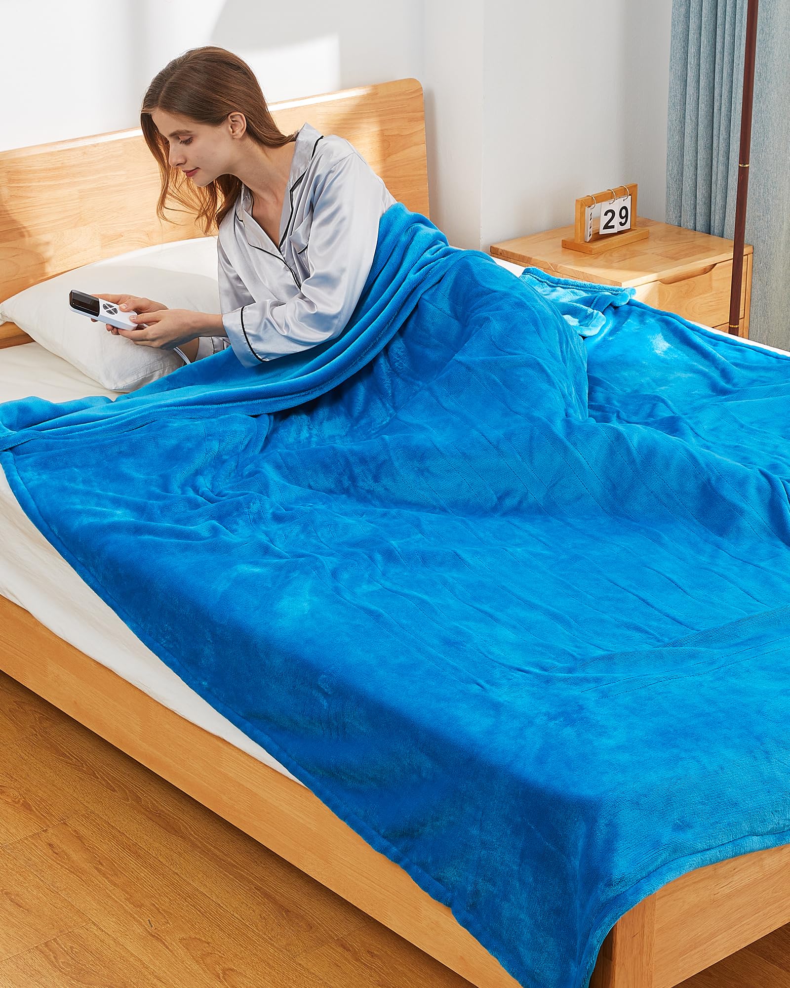 COZYTY Heated Blanket Full Size, 72" x 84" Fast Heating Blanket with 6 Heating Levels & 1-10 Hours Auto Off for Home Office Use, Blue