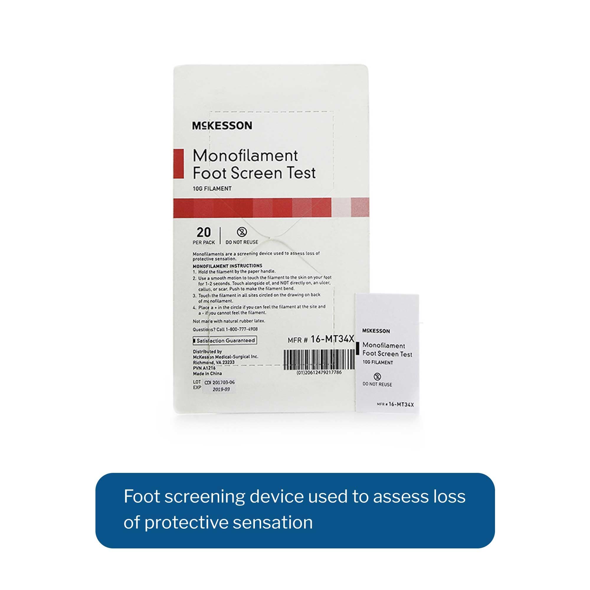 McKesson Monofilament Foot Screen Test, Neuropathy Screening Test Diabetic, 10 g, 20 Count