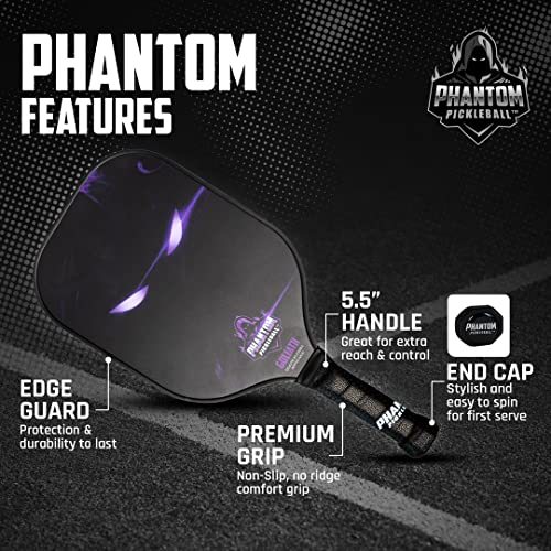 Phantom Goliath 16mm Carbon Fiber Elongated Body Pickleball Paddles - Max Grit and Spin - USAPA Approved β Pickleball Rackets - Pickle-Ball Equipment with Polypropylene Core β Lightweight (Purple)