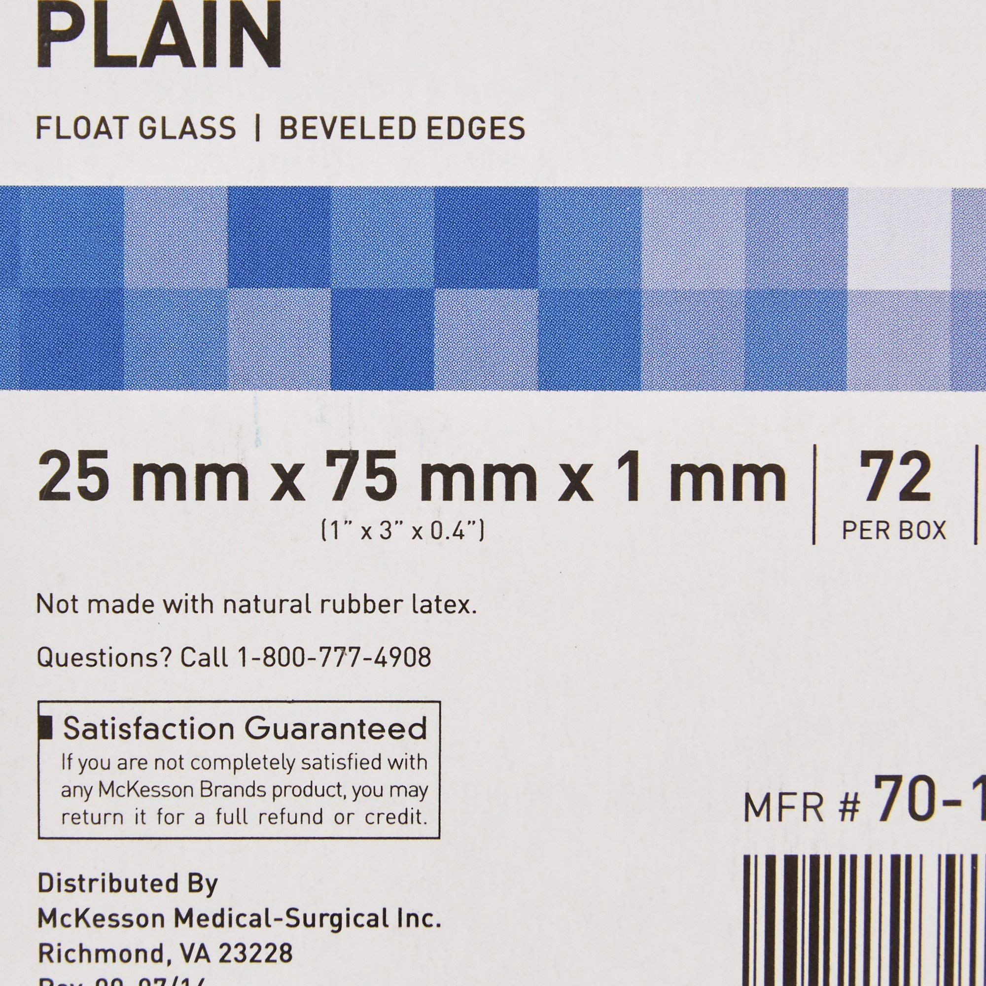 McKesson Premium Microscope Slides, Plain, Float Glass, Beveled Edges, 25 mm x 75 mm x 1 mm, 72 Count