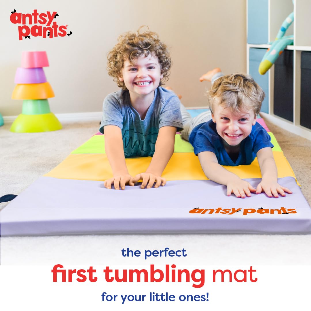 Flybar Antsy Pants Tumbling Mat β Gymnastics Mat, Easy to Clean Gym Mat, Sturdy, Foldable Tumbling Mat for Kids, Padded, Lightweight, Portable, Carrying Handle, Gymnastics Equipment for Activity Play
