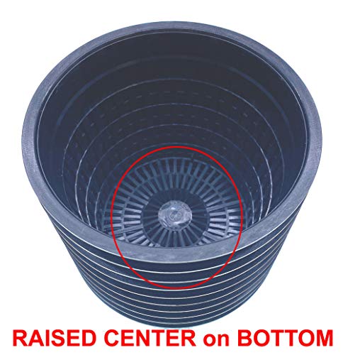 HORTIPOTS 5 Inch Net Pots Raised Center Bottom Mesh Side Wide Rim Round Cup with Free Reflective Top Lids for Hydroponics Systems (Pack of 10, Black)