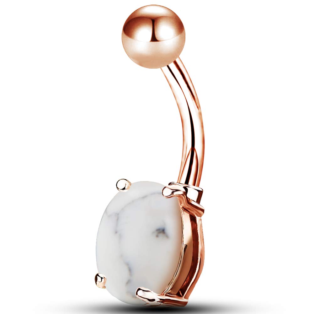 COCHARM 14K Rose Gold Belly Button Rings Marble Stone Boho Design 14G Navel Belly Piercing Rings Jewelry