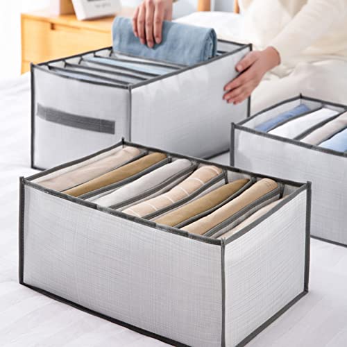plplaaoo Clothes Drawer Organizer, Wardrobe Clothes Organizer, 7 Grids Large Capacity Stackable Odorless Fabrics Space Saving Clothes Storage Organizer for Bedroom Dorm Room(White)