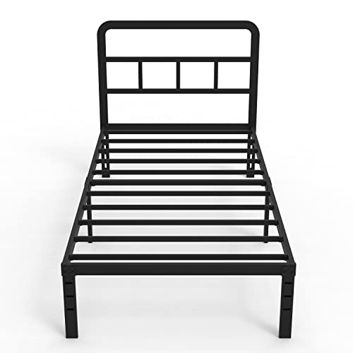 Maenizi Twin XL Bed Frame with Headboard, 14 Inch Twin XL Bed Frames No Box Spring Needed Support Up to 2500 lbs, Noise Free, Easy Assembely, Black