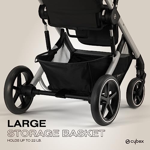 Cybex Balios S Lux Toddler and Baby Stroller with Reversible Seat, Unique One-Pull Harness, and Multiple Recline - Travel System Ready, with One Hand Fold, Silver Frame/Moon Black Seat