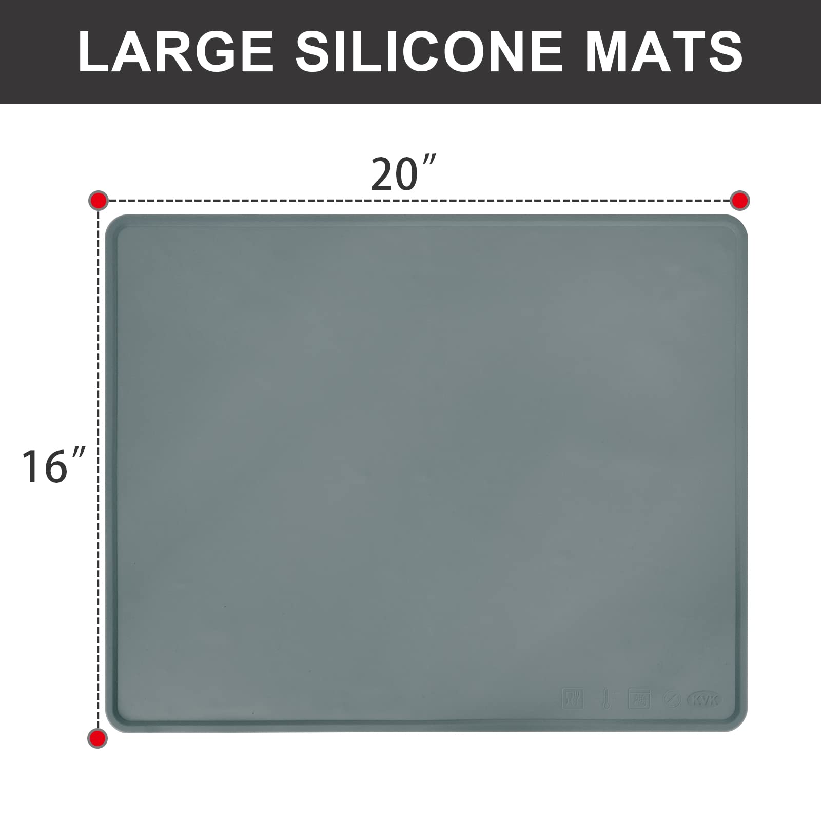 KVK 20×16in Large Silicone Placemats for Adults Babies Toddlers Kids - Food-Grade Silicone Table Mat - Universal for Kitchen Countertop Pastry Rolling Dough 2Pack Cool Grey