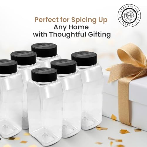 Pride Of India Large Clear Plastic Spice Jars w/Dual Sifter Cap | Food Grade BPA Free USA Made | 32 Fluid Ounce Capacity
