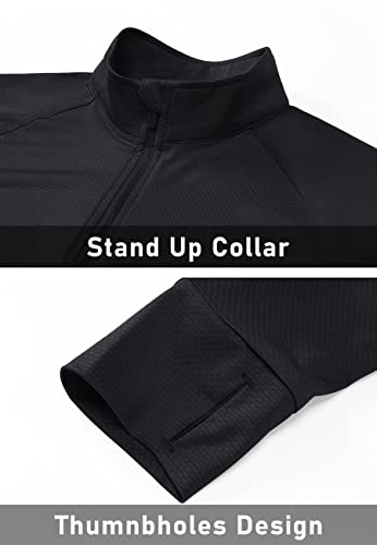 MAGCOMSEN Women's UPF 50+ Lightweight Athletic Jacket Sun Protection Full Zip Long Sleeve Shirts Hiking Outdoor Pockets Black L