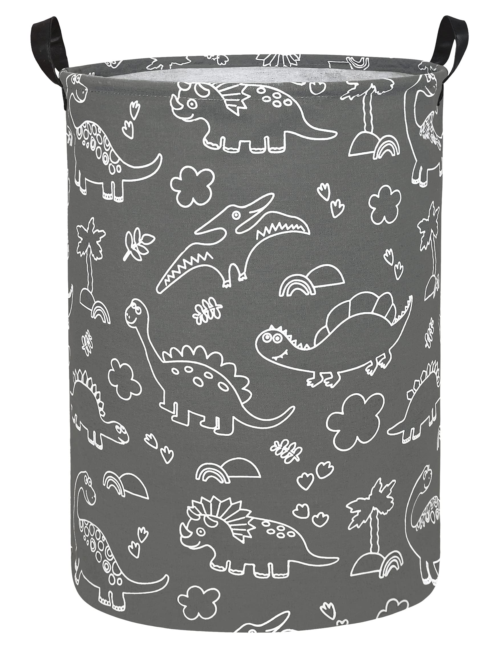 NRMEI Round Storage Basket Laundry Basket Foldable Waterproof Coating Nursery Hamper for Living Room Bedroom and Clothes Toys(Round Line Dinosaur),19.7inchH x 15.7inchD inches