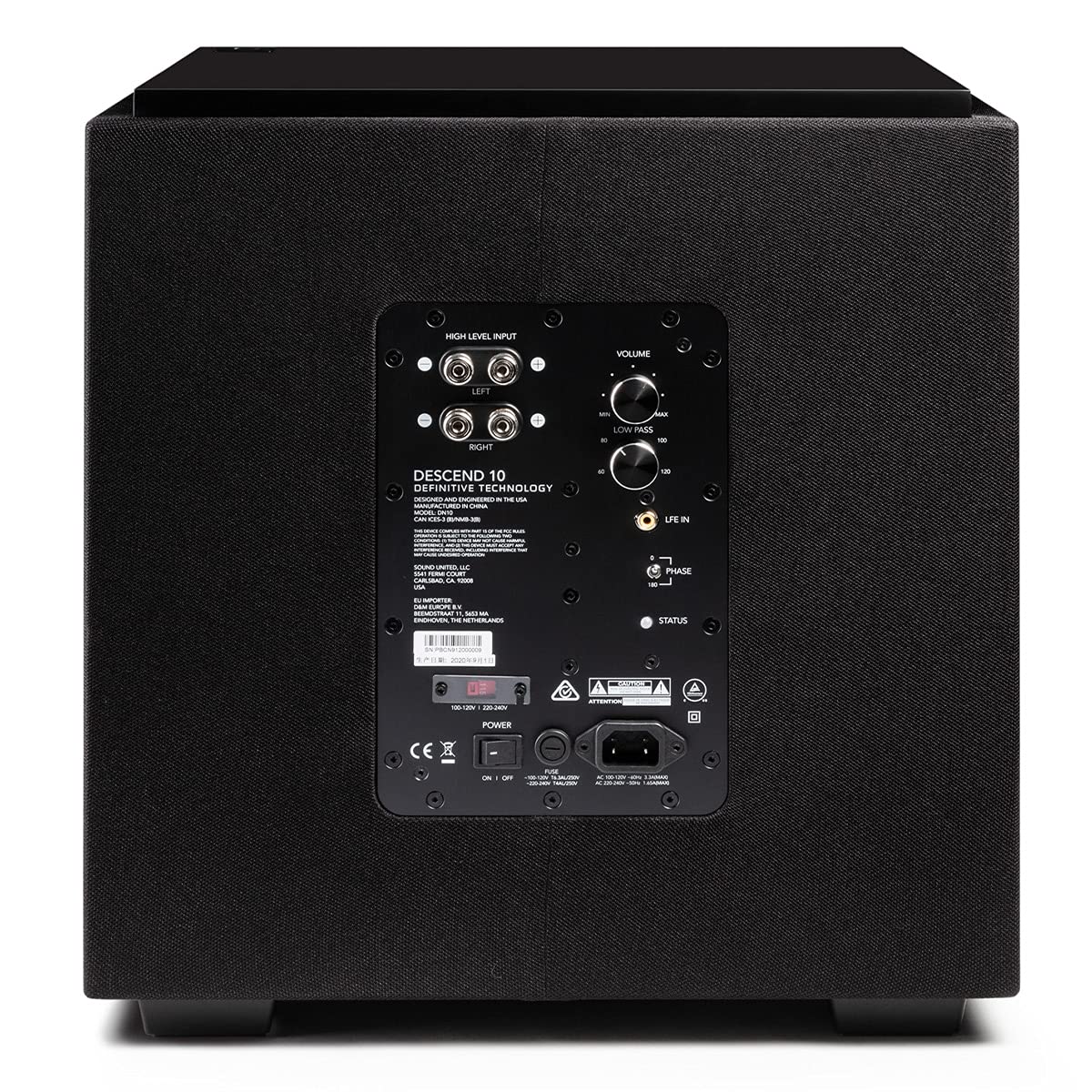Definitive Technology Descend DN10 10" Subwoofer - Digitally Optimized for Movies and Music, New 3XR Architecture, 500W Peak Class D Amplifier & (2) Pressure-Coupled 10" Bass Radiators, Black