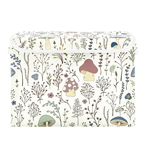 Kigai Storage Box with Lids for Organizing, Mushroom Twig Foldable 300D Oxford Storage Organizer Bin for Shelves Bedroom Closet Dorm Home Decor