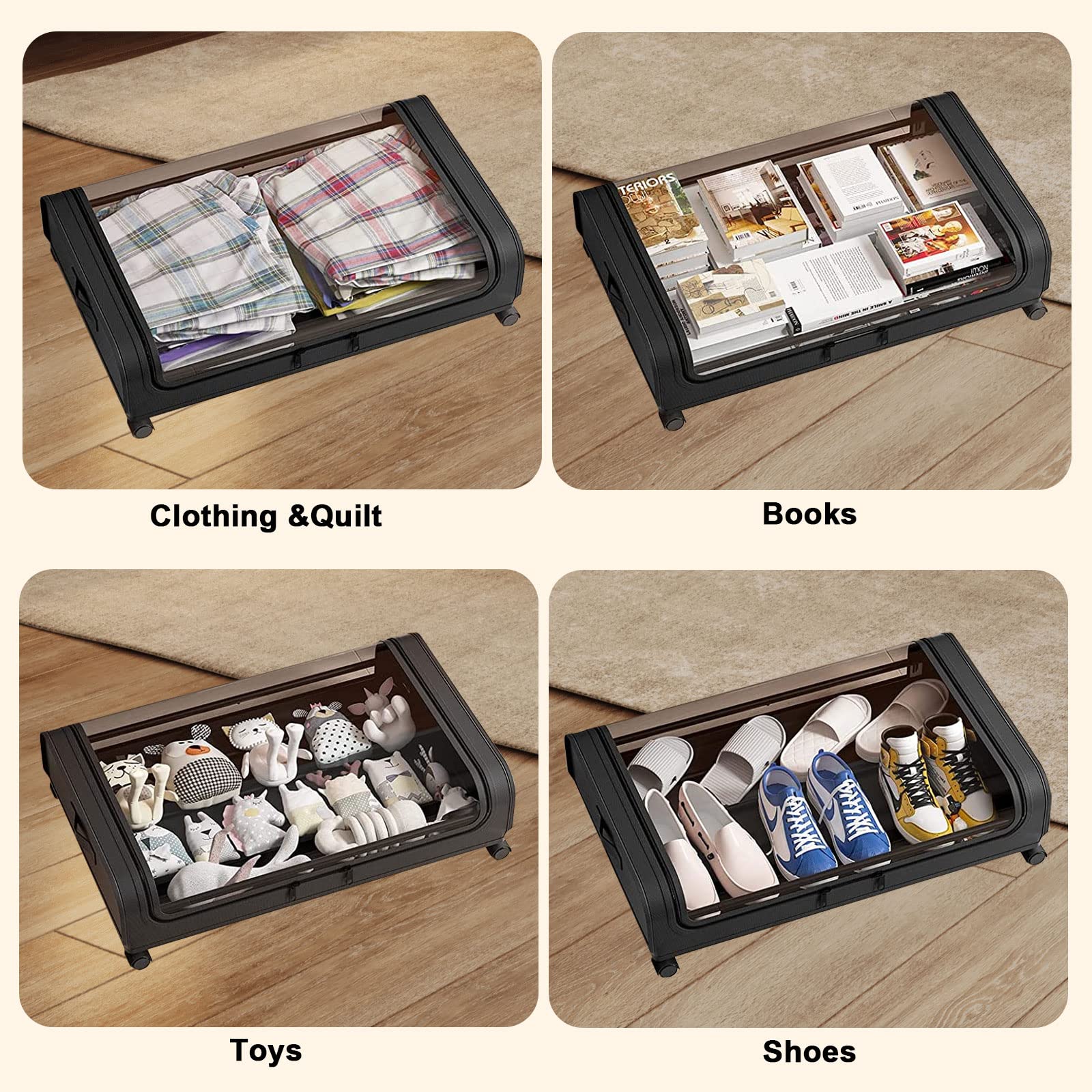 Longzhuo Under Bed Storage with Wheels, Under Bed Storage Containers, Rolling Under Bed Storage, Dustproof Under Bed Shoe Storage, Organization and Storage for Clothes, Shoes