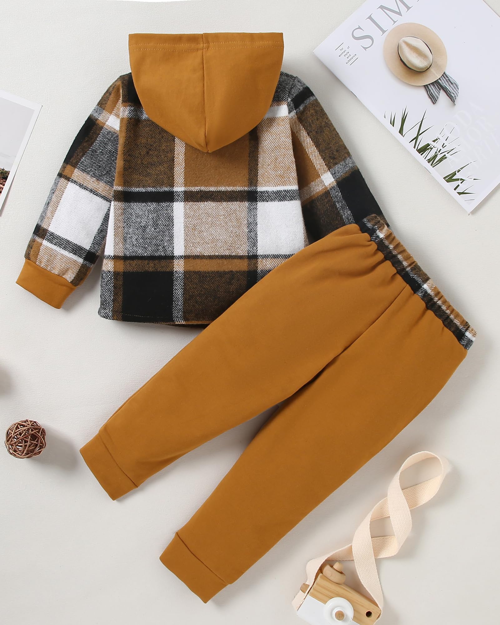 DISAUR Toddler Boy Clothes 12M-5T Plaid Long Sleeve Hoodie Sweatshirt+Letter Print Pants 2PCS Fashion Fall Outfit Sets
