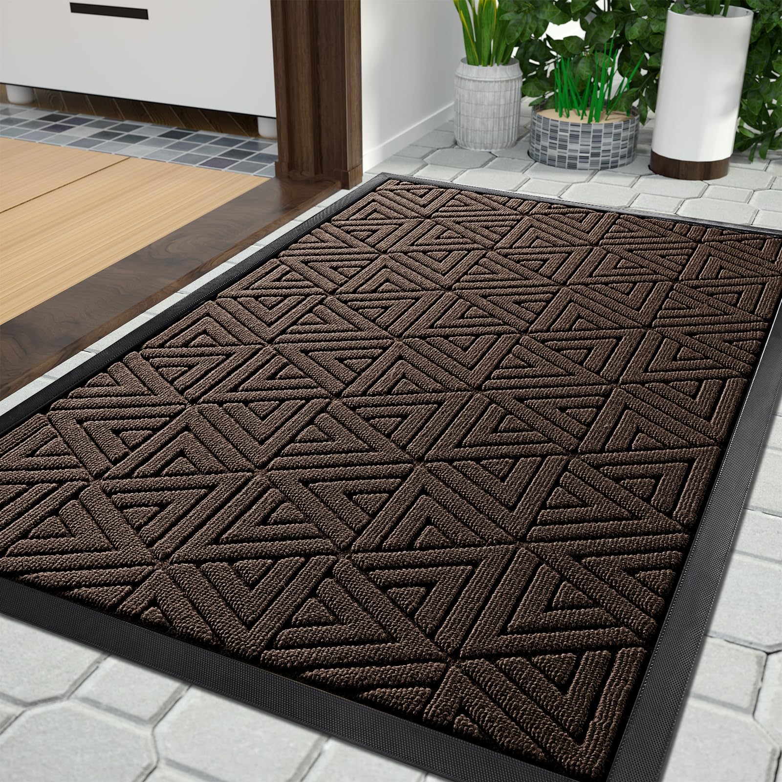 Yimobra Front Door Mat Outside Entrance 36 x 24, Waterproof and Washable Outdoor Mat, Non Slip Rubber Backing, Heavy Duty Welcome Matt for Home Entry Floor Porch Garage Office, Low Profile, Brown