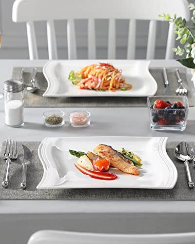 MALACASA White Square Dinner Plates - 10 Inch Porcelain Serving Plates Set of 6, Modern Ceramic Salad Dessert Plates, Dishwasher, Oven and Microwave Safe Kitchen Plates, Series Flora