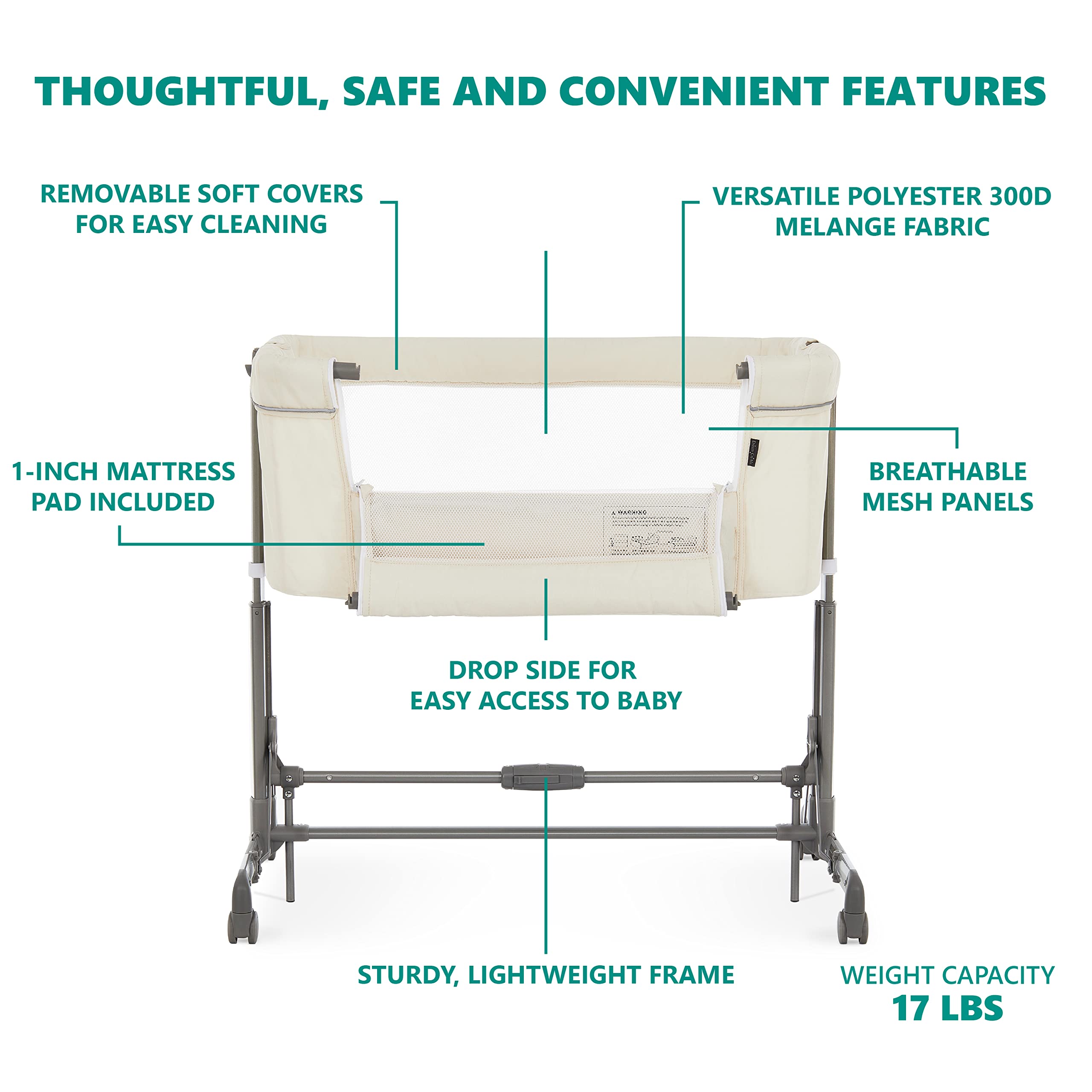 Dream On Me Zimal Bassinet and Bedside Sleeper in Ivory, Lightweight and Portable Baby Bassinet, Breathable Mesh Panels, Easy to Fold and Carry Travel Bassinet, JPMA Certified