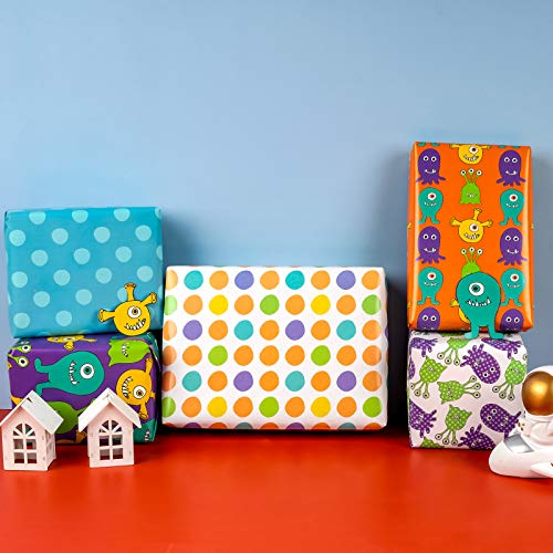 MAYPLUSS Wrapping Paper Sheet - Folded Flat - 6 Different Monster Design (45.2 sq. ft.ttl.) - 27.5 inch X 39.4 inch Per Sheet