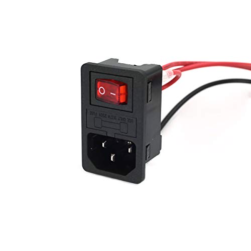 DEVMO 2pcs 10A 250V Rocker Switch Power Socket Inlet Module Plug 5A Fuse Switch with 18 AWG Wiring 3 Pin IEC320 C14 Connected Terminal Crimps and Wires