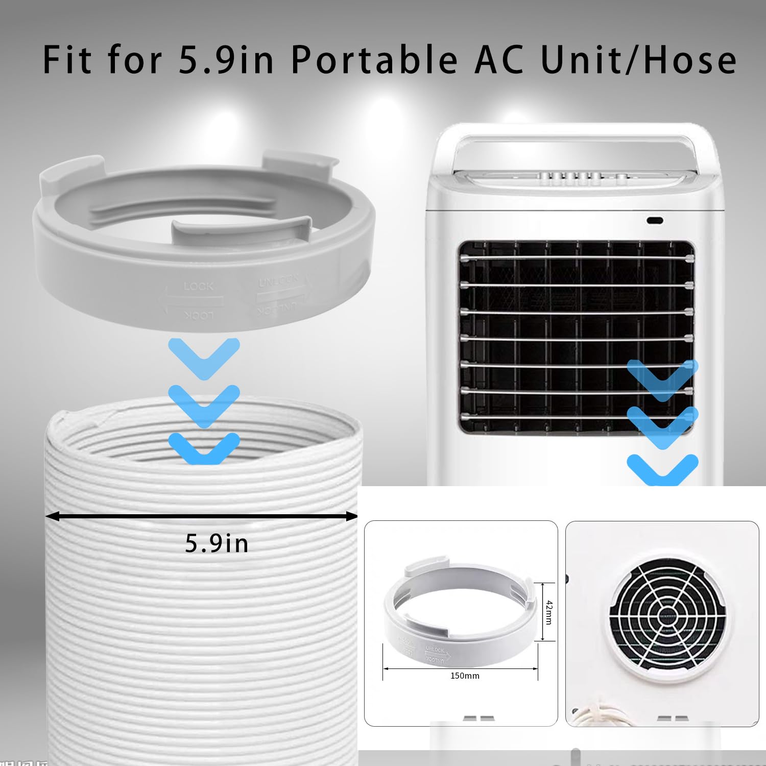 KXXFFWS 5.9 Inch Portable Air Conditioner Exhaust Hose Fitting Mobile Air Conditioner Accessories for Air Conditioners Exhaust Hose Fitting Extensions