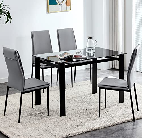 Modern Dining Chairs Set of 4, Kitchen Chair Dinner Chair with PU Leather High Back Upholstered Cushion and Metal Legs, Living Room Bedroom, Grey