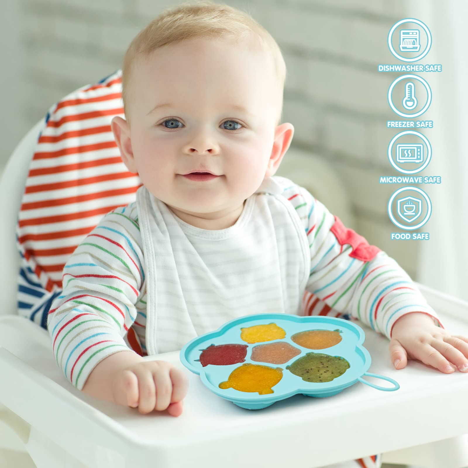 HAPPY CREATE Baby Food Containers 2 Packs as Baby Food Storage Silicone Ice Cube Tray with Lid Baby Popsicle Molds Teething