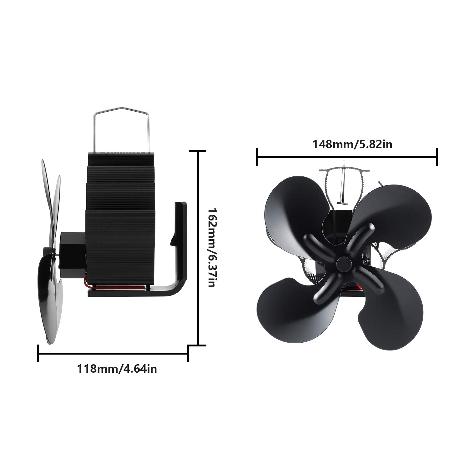 CoutureBridal Heat Powered 4 Blades Stove Fan,Silent Flue Pipe Fireplace Fan, Eco-Friendly on Chimney for Wood Log Burner Fireplace