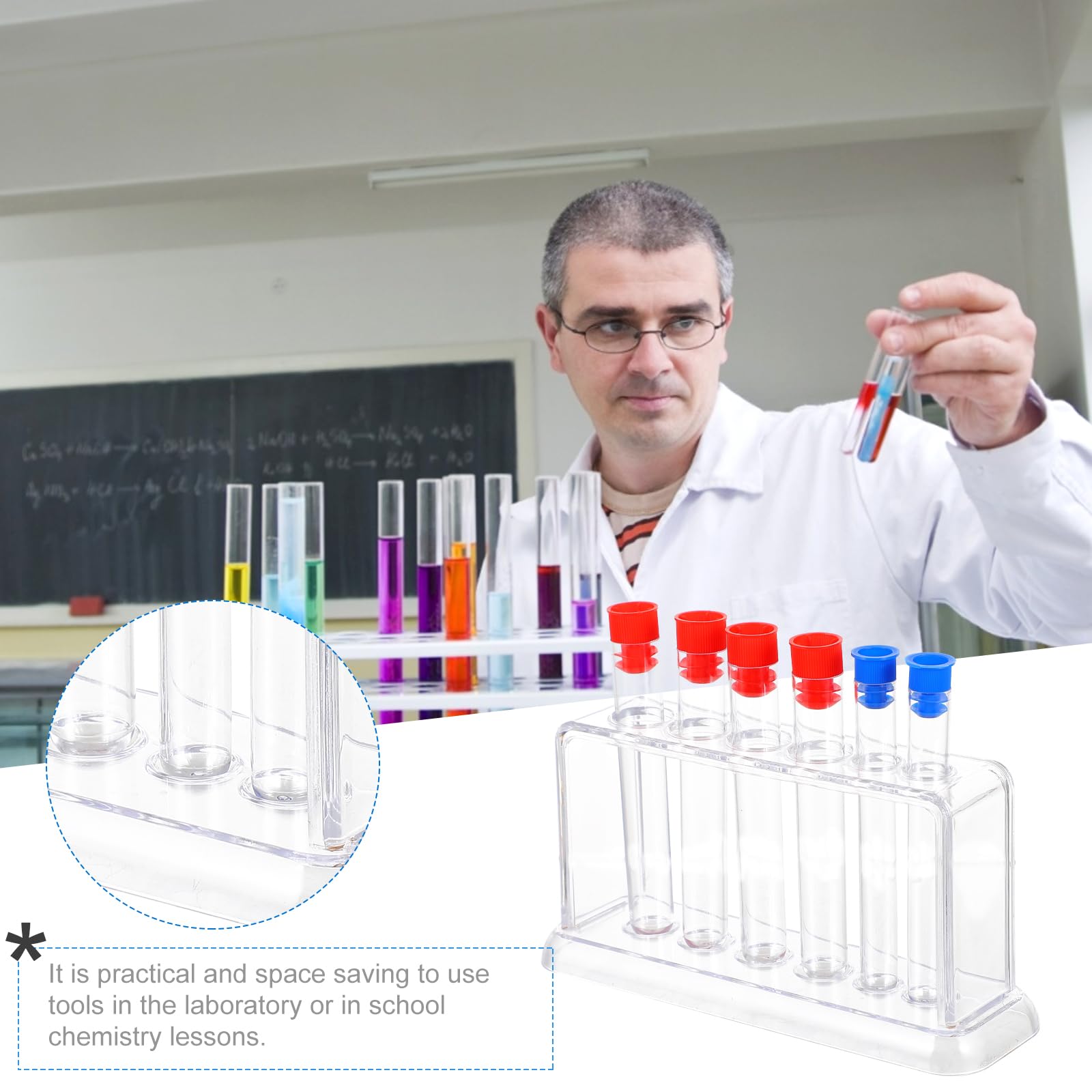 Plastic Test Tube Rack Set: 6pcs Laboratory Test Tube with Holder Stand Tube Detachable White Test Tube Storage Rack Stand
