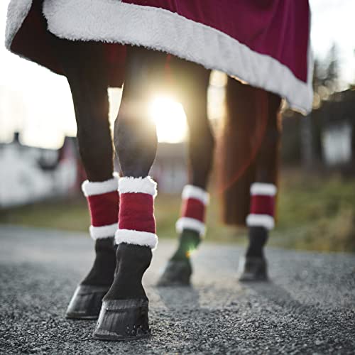 HORZE Santa Faux Fur Polyester Christmas Horse Leg Wraps | Pack of Four - Red - One Size