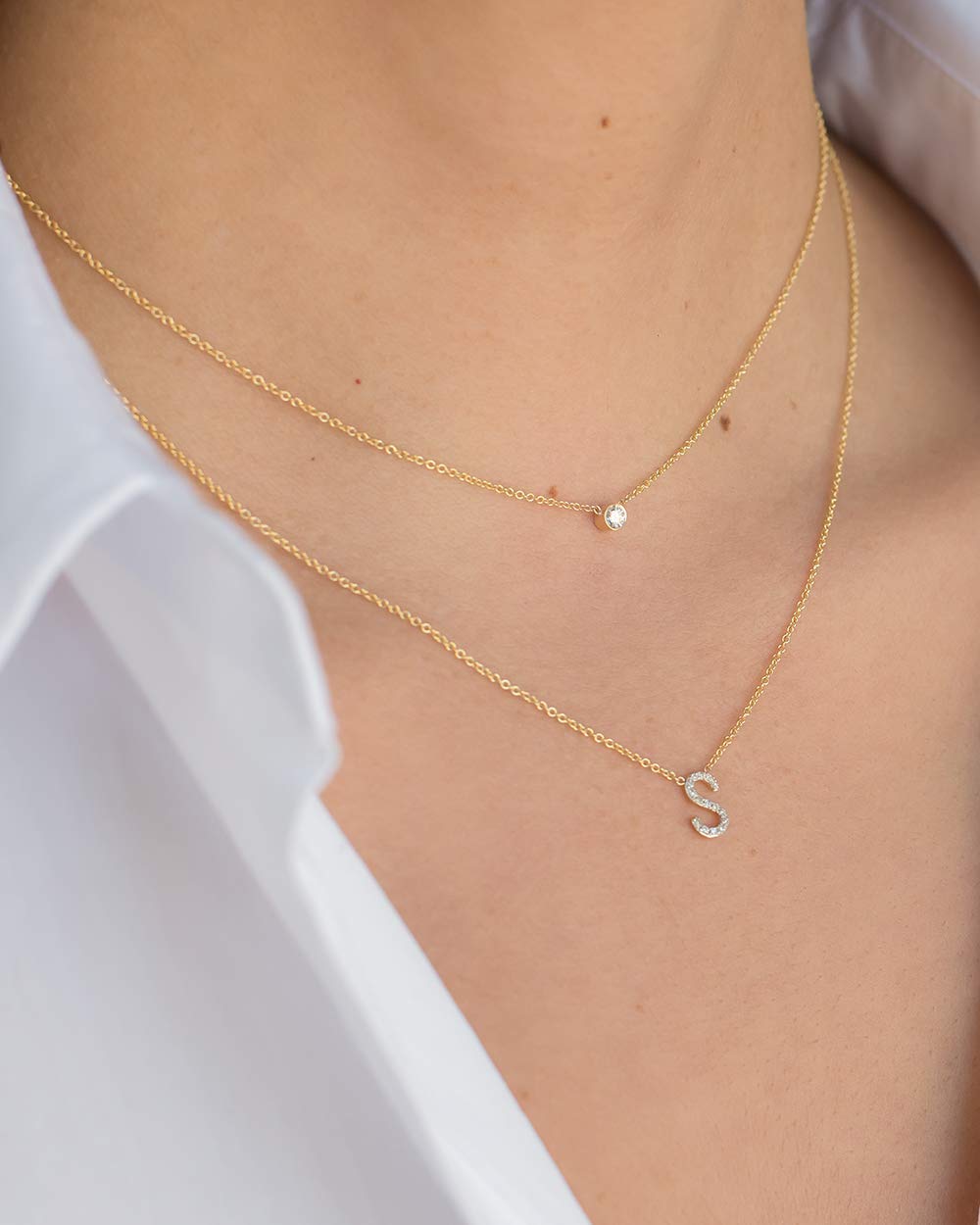 Diamond Initial Necklace, 14K Gold Pave Diamond Letter Necklace, Personalized Diamond Letter Necklace, Stackable, Handmade, Yellow Gold, Rose Gold, White Gold, Zoe Lev Jewelry