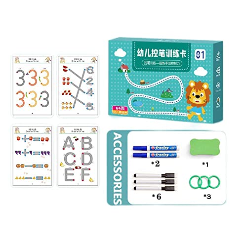 Magical Tracing Workbook Set,Reusable Magic Practice Copybook for Kids with Drawing Pens & Eraser,Learning To Write Alphabet,Numbers and Line Tracing (Digital drawing 64 Pages/32 Sheets (2-6 Years))