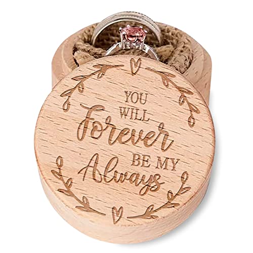 You Will Forever Be My Always Engraved Rustic Vintage Wood Engagement Jewelry Storage Ring Box, Wooden Ring Holder for Girlfriend Wife fiancee Wedding Anniversary Valentines Day Gift