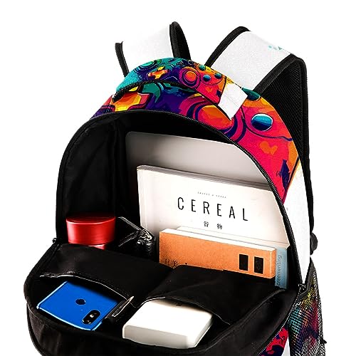 KikandKo School Backpack for Boys, Gaming Controller Rainbow School Bags Lightweight Travel Rucksack Laptop Backpacks