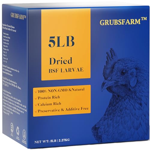 GRUBSFARM Superior to Dried Mealworms for Chickens 5lb - 85X More Calcium Than Mealworms - Non-GMO Chicken Feed - Molting Supplement - BSFL Treats for Hens, Ducks, Turkeys, Wild Birds, Quails