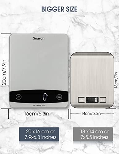 Searon Food Kitchen Scale Digital - Ounces and Grams Ml Lb,10Kg/22Lb Capacity for Weight Loss, Baking, Cooking, Keto and Meal Prep, Tempered Glass Panel - 7.9 X 6.3 X 0.6 Inches