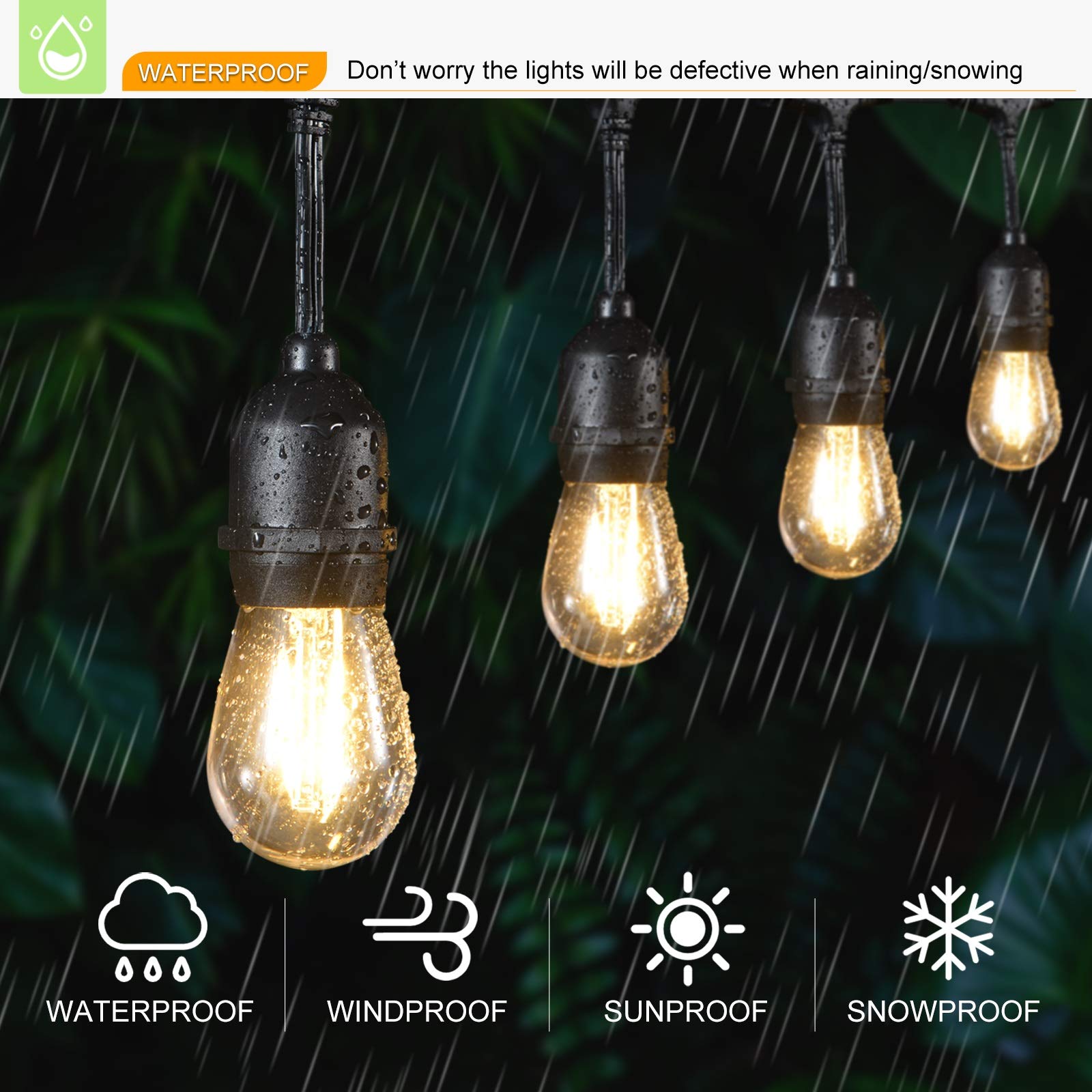 VISTERLITE LED S14 Low Voltage (DC 3V) Replacement Bulbs with E26 Base for Outdoor Solar String Lights, 15 Pack, Clear