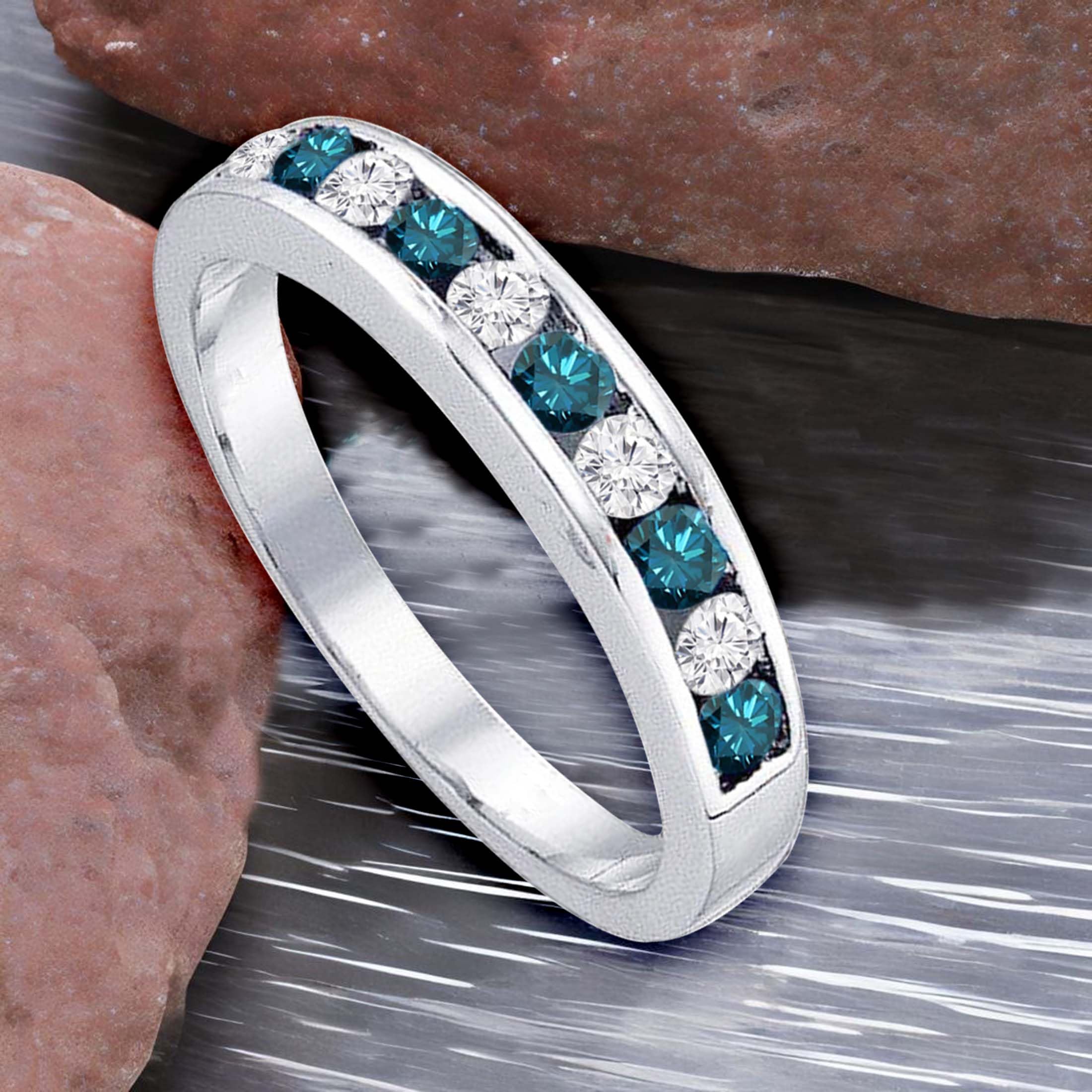 Dazzlingrock Collection 0.25 Carat (ctw) 10K Round Blue & White Diamond Ladies Anniversary Ring Stackable Band 1/4 CT, White Gold