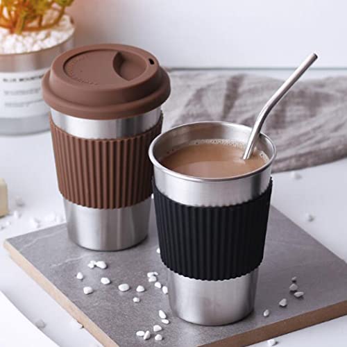 Hoshen 17 Ounce Tumbler Mug (With Silicone Lid), Stainless Steel Coffee Cup, Anti-Scald Coaster, Beverage Cup,Brown
