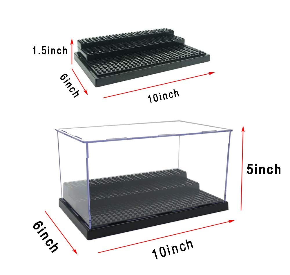 Ynotus Display Case for Minifigure Acrylic Display Box Action Figures Blocks Minifigure 3 Layers Movable Design Plastic Dustproof Storage Display Boxes Black
