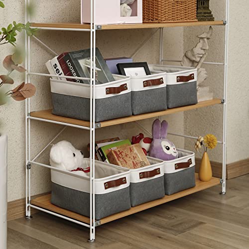 Storage Baskets[1 Pack], Foldable Fabric Storage Bins with Handles for Cupboards, Wardrobe, Shelves, Bathroom, Clothes, Toys, Towel (11.8 x 7.8 x 5.9 inches, White/Grey)