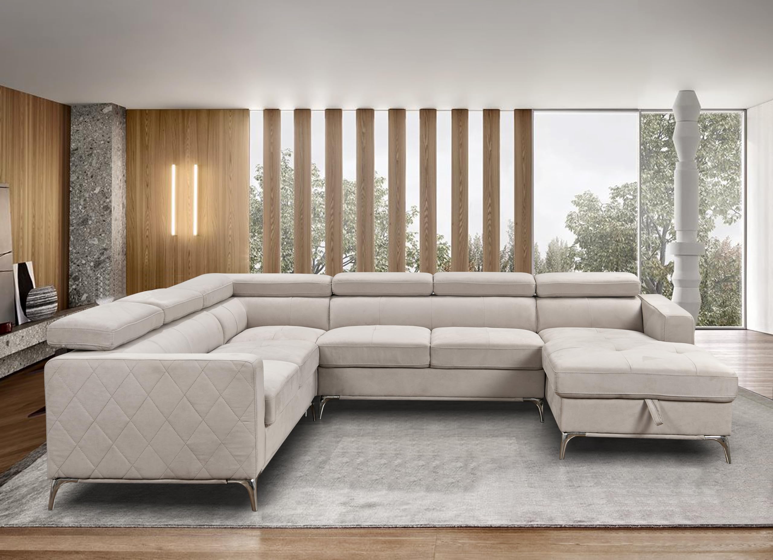 LUSPAZ 105 Inch Convertible L-Shape Sectional Sofa for Living Room, Apartment, 4 Seater Reversible Corner Modular Sleeper Couch Bed with Storage Chaise and 2 Stools for Large Speaces, Charcoal Gray