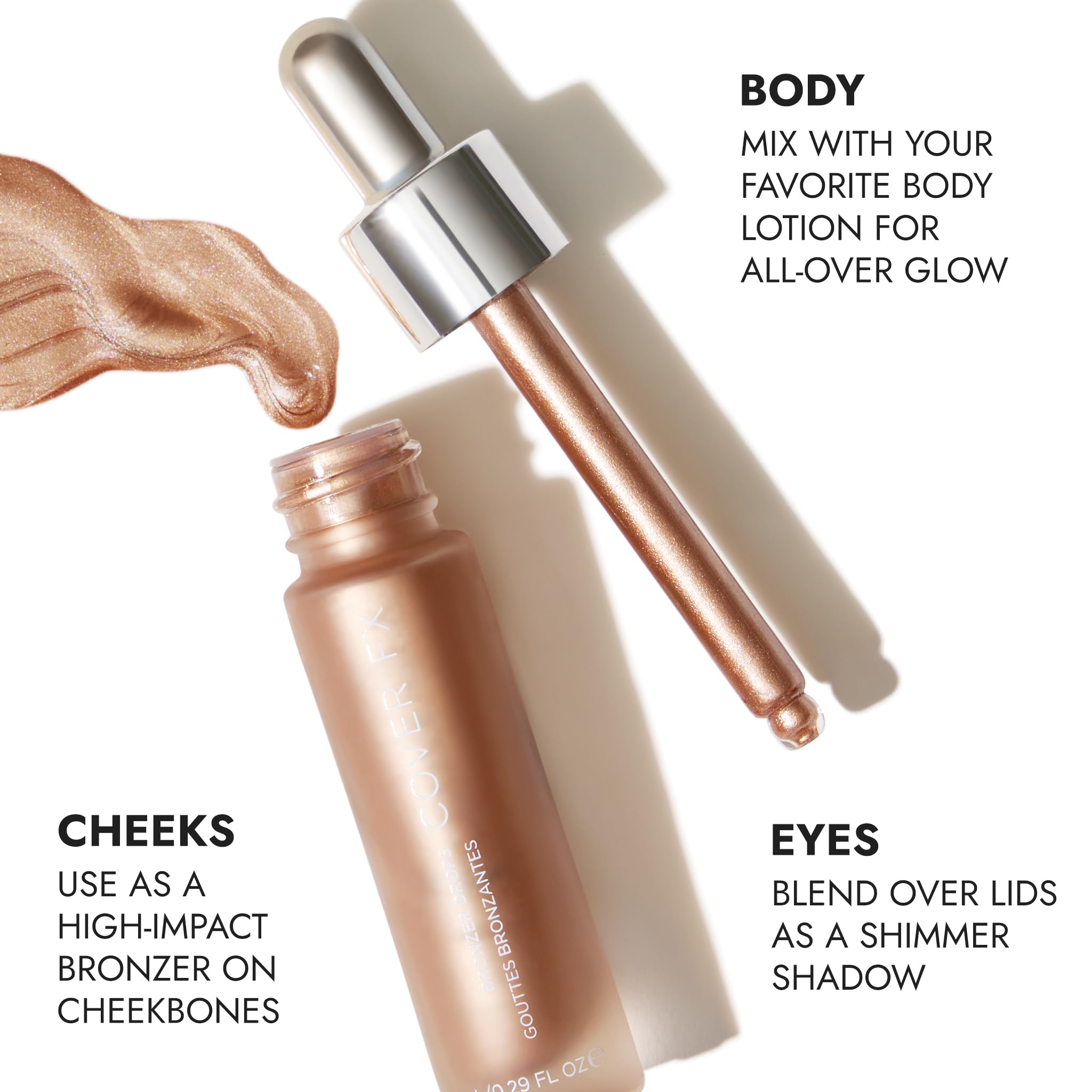COVER FX Custom Bronzer Drops - Gilded Glow: Rich Bronze - 1 Fl Oz - Radiant Glow Liquid Bronzer - Customizable Color