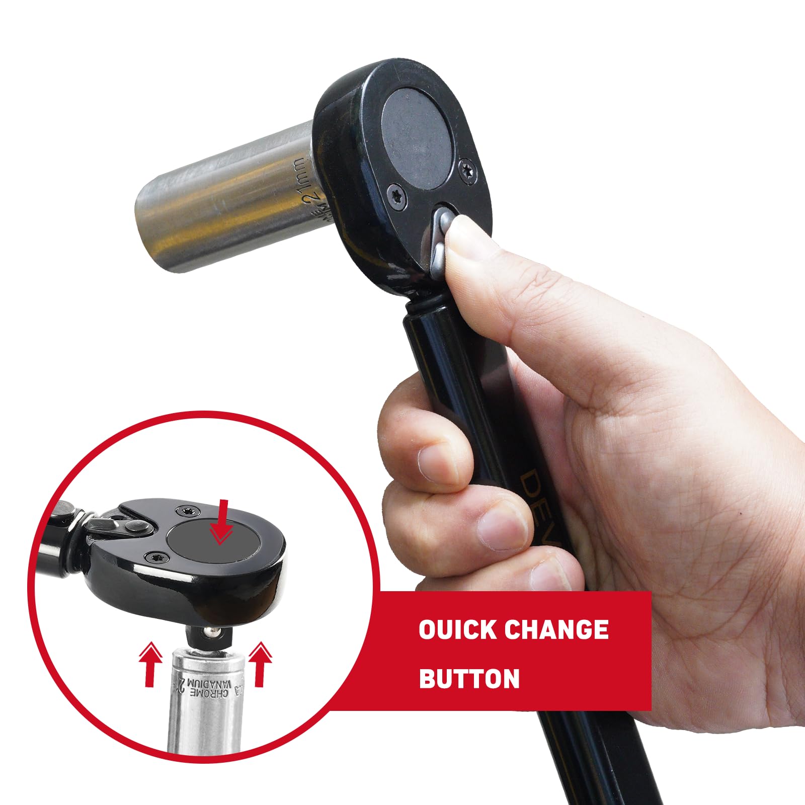 DEVONNT 1/2 Inch Drive Torque Wrench - 20-155 ft.lb/28-210 Nm, Dual-Direction Adjustable 72 tooth Click Torque Wrench with Buckle for Bicycle, Moto, Car Maintenance.Black