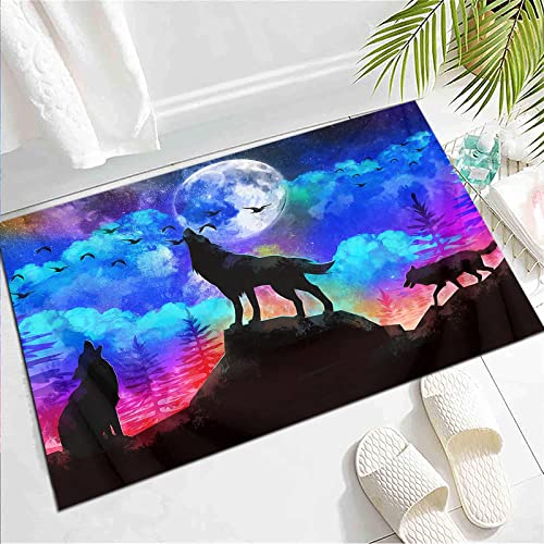 Youshosho Hippie Wolf Indoor Modern Area Rug, Soft Non-Shedding Carpet Floor Mats Living Room Bedroom Area Rugs