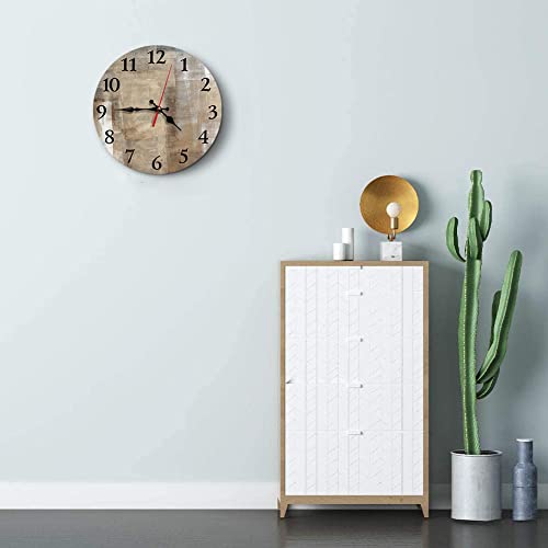 Round Wall Clock Silent Non-Ticking Clock 10 Inch, Contemporary Brown Beige Grey Home Decor for Living Room, Bathroom, Bedroom, Kitchen, Office and School