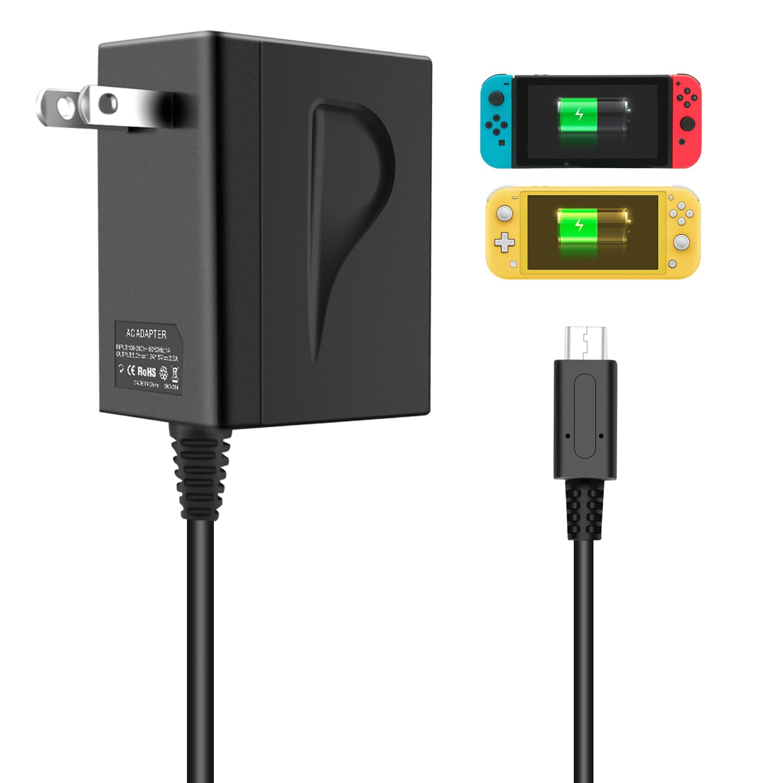 Type-C Switch Charger Power Supply for Nintendo Switch/Switch Lite AC Adapter Fast Charging Portable Charger 15V/2.6A Support TV Mode and Dock