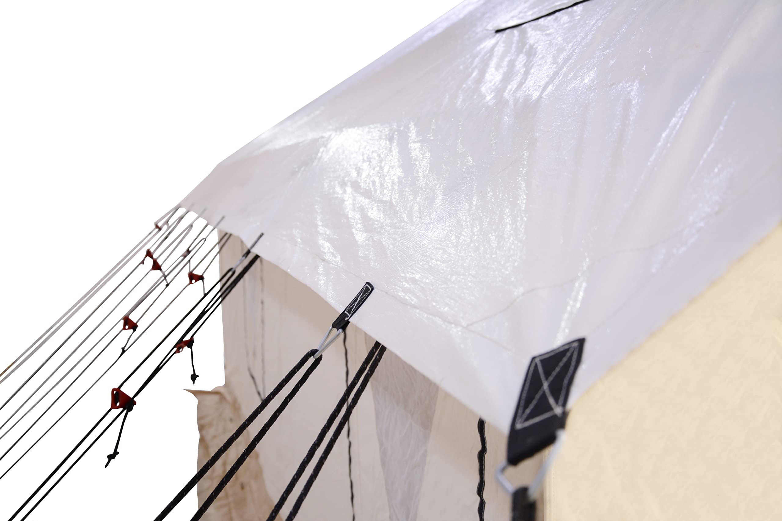 Flysheet for Alpha Wall Tent, Guy Ropes, D-Ring, Metal Runner & Stakes Included for Hunting, Family Camping & Outdoor Activities (12'x14', PE)